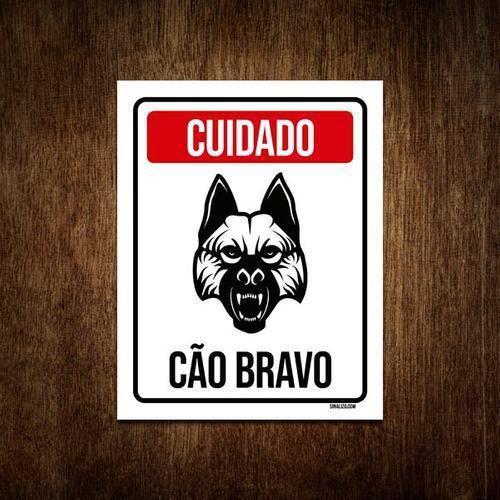 Placa De Sinalização - Cuidado Cão Bravo 18X23 - Sinalizo.Com - Placa ...