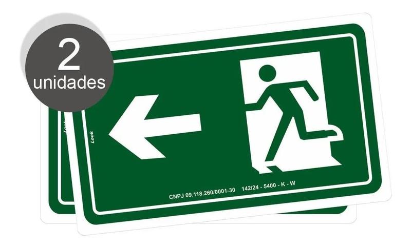 Placa Rota de Fuga S2 Emergência Saída Esquerda Fotoluminescente 2 ...