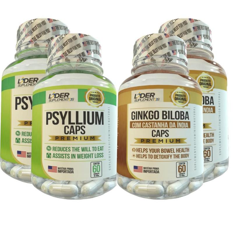 Plantago psyllium L 60 Caps + Ginkgo Biloba 500Mg 60 Caps - 4 Potes ...