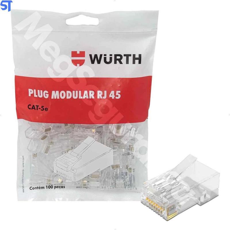 Plug Conector Modular Rj 45 Cat-5E Wurth Pacote 100 Kit - Plugs e ...