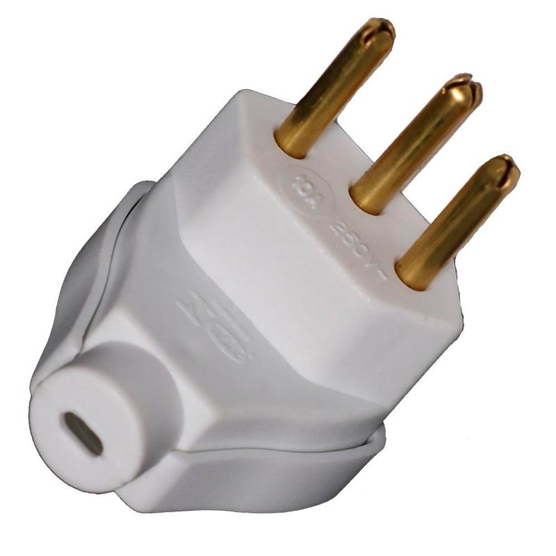 Plug de Tomada Macho 3 Pinos 10a Triangular Branco - CERGE - Plug Macho ...