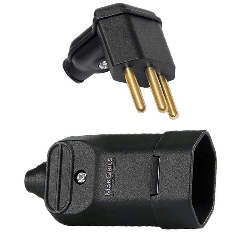 Plug Plugue Macho 90 Graus 10a + Tomada Femea 3 Pinos 20a Preto ...