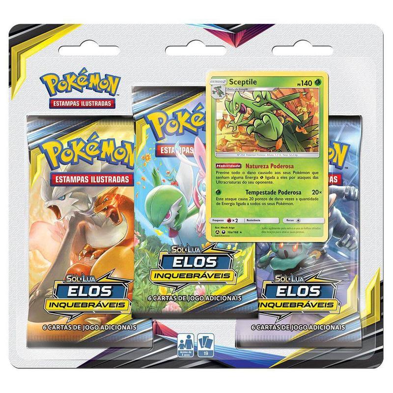 Pokemon Cartas Sol E Lua 10 Elos Inquebráveis Sceptile Blister Triplo Com 19 Cards - Copag ...