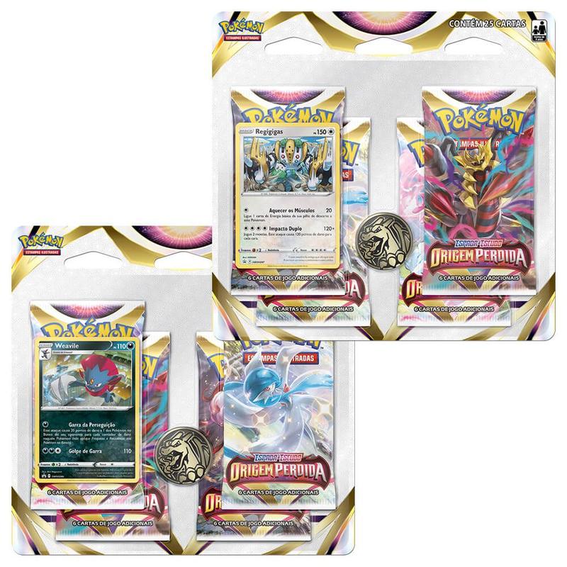 Pokémon TCG: 2 Quad Packs SWSH11 Origem Perdida - Weavile + Regigigas ...