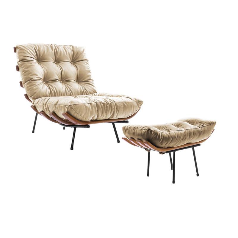 Poltrona Costela com Puff em Couro PU Bege - CASA GUTTI - Poltrona com ...