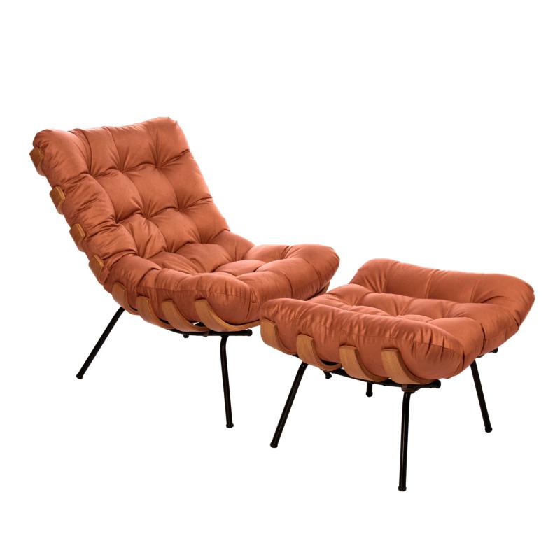 Poltrona Costela com Puff Suede Terracota - Zahav Estofados - Puffs ...