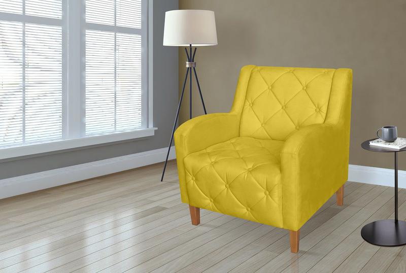 Poltrona Estofada Hall de Entrada Leticia Suede Amarelo - DL DECOR ...