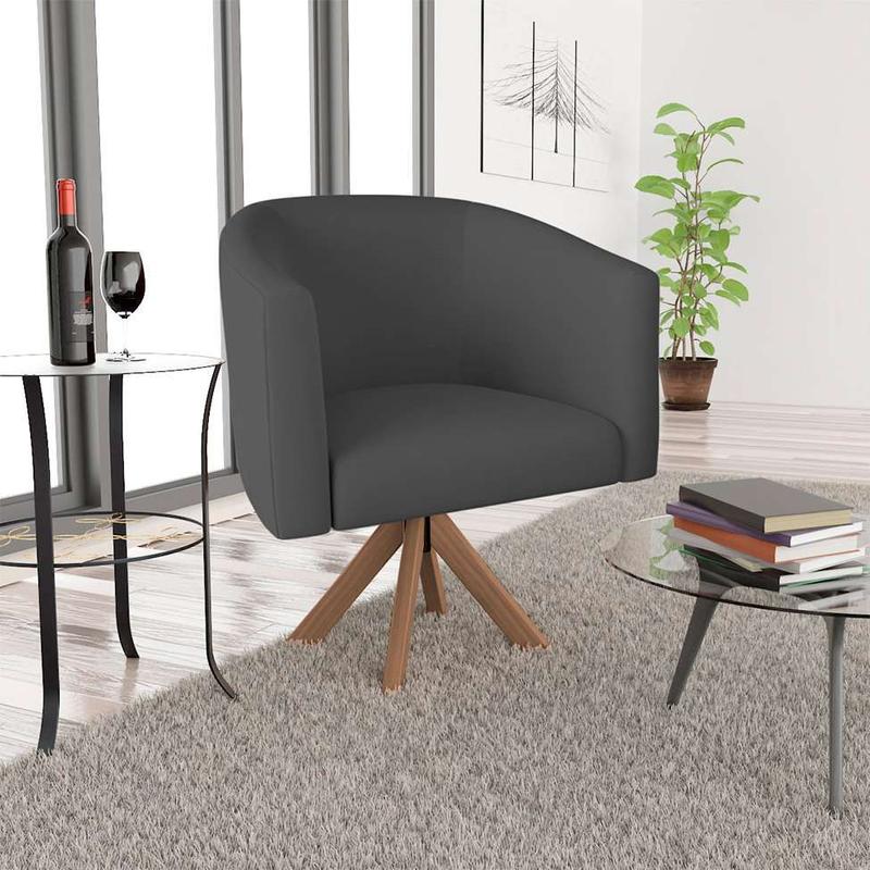 Poltrona Veneza Base Giratória de Madeira Linho Chumbo - Maranata Móveis - Poltronas - Magazine ...