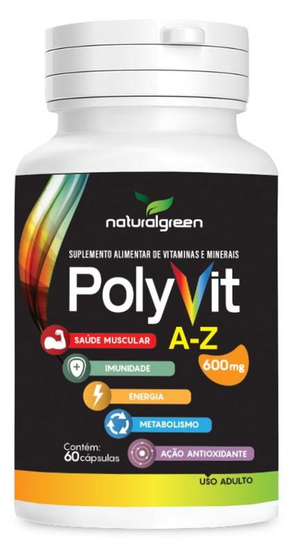 Polyvit A-Z Vitaminas e Minerais- Ação antioxidante - 60 cápsulas 600mg ...