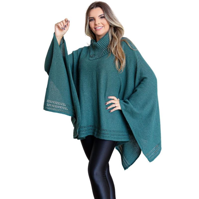 Poncho Feminino de Tricô Mousse Liso e Gola Alta - GIP - Poncho - Magazine Luiza