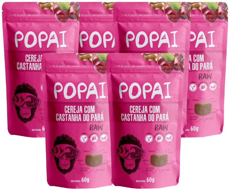 POPAI SNACK Sabor CEREJA COM CASTANHA DO PARA (6 UNIDADES de 60 g ...