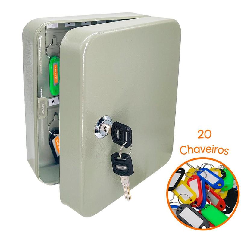 Porta 20 Chaves Claviculário em Aço + 20 Chaveiros Numerados Coloridos ...
