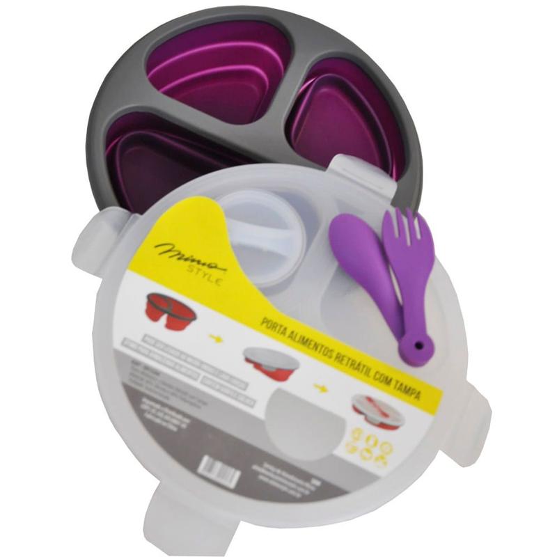 Porta Alimentos Redondo Retrátil Com 3 Divisões Roxo - Mimo style ...