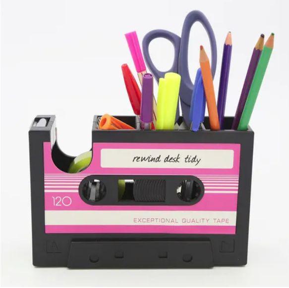 Porta Canetas Lápis Fita adesiva tipo fita cassete Rosa - rewind desk ...