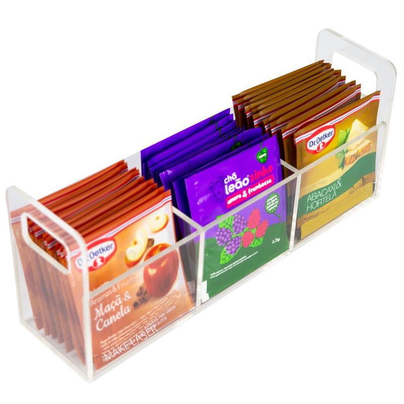 Porta Cha acrilico organizador, Sachê Porta Chá 3 Divisorias - Make ...