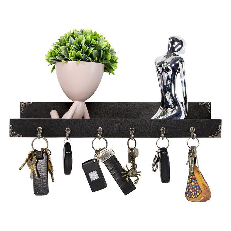 Porta Chave Preto com Prata e Prateleira para 6 Chaves - Decore Fácil ...