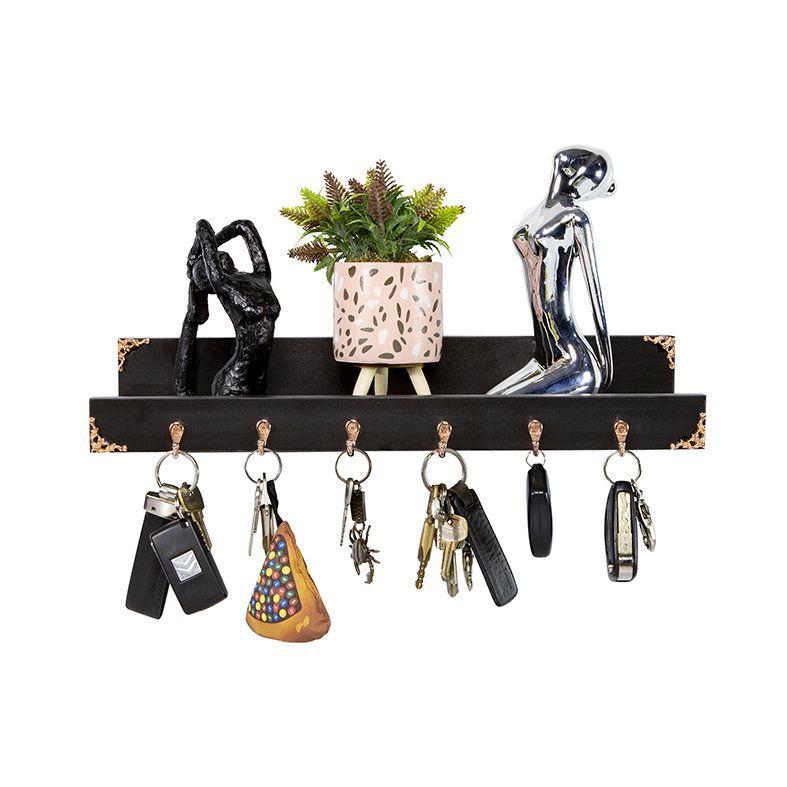 Porta Chave Preto com Rosé e Prateleira para 6 Chaves - Decore Fácil ...