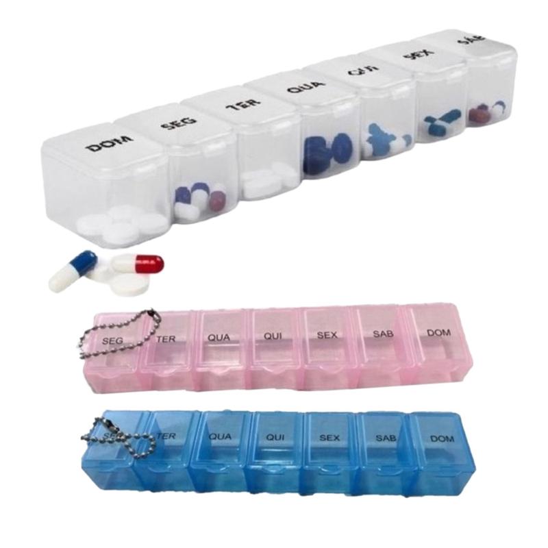 Porta comprimido semanal com 7 divisórias retangular branco ou azul ...