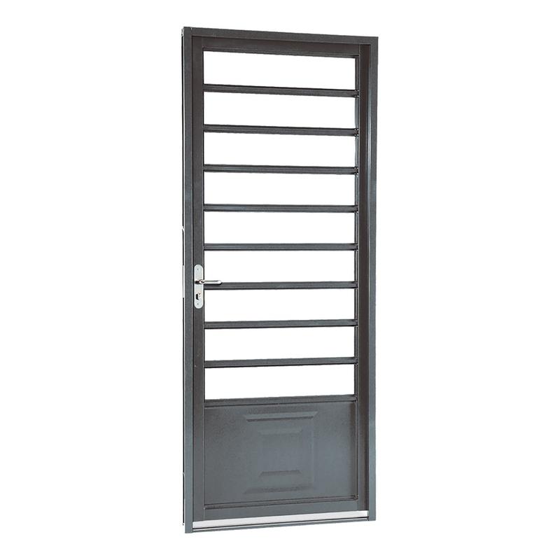 Porta De Aço Para Abrir Com Almofada 217x87 Sasazaki Direita Cinza ...