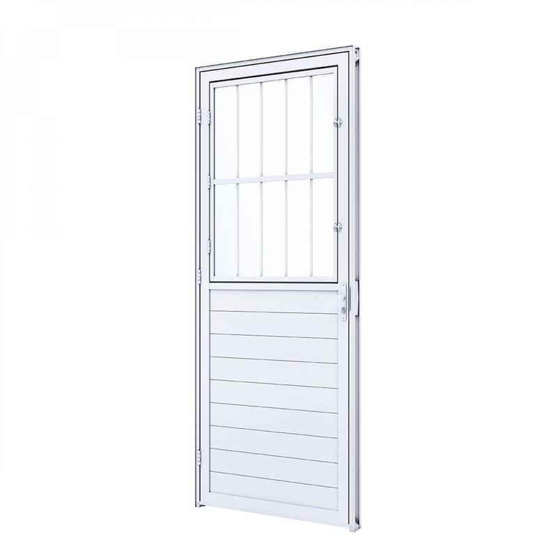 Porta de Aluminio com Postigo e Vidro Grade Abertura Lado Esquerdo ...