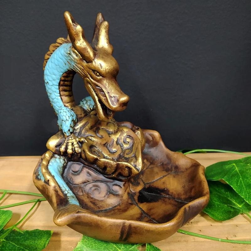 Porta incenso cascata dragão aberto envelhecido 17cm - CASA FÉ ...