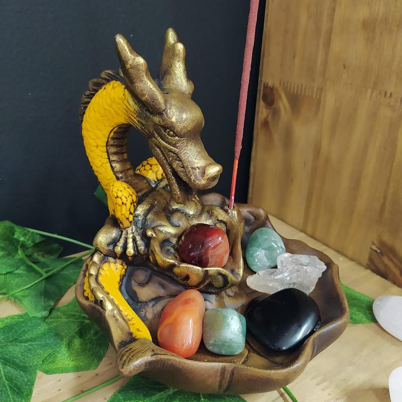 Porta incenso cascata dragão aberto envelhecido 17cm - CASA FÉ ...