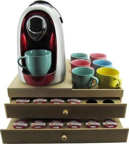 Porta Máquina e Cápsula c/ 2 Gavetas tampa solta 3 CORAÇÕES - MDF Cru ...