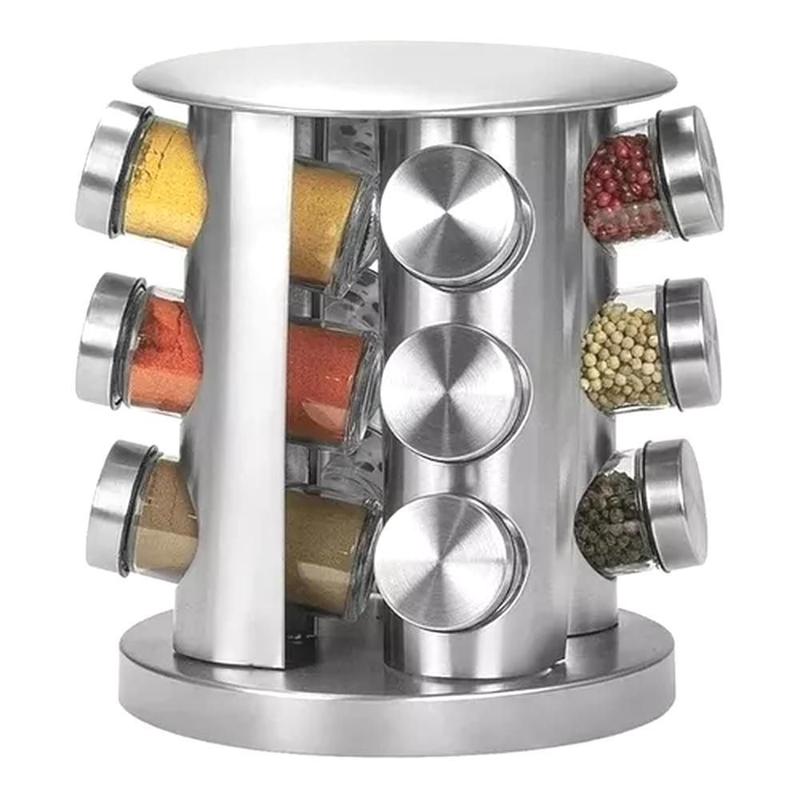 Porta Tempero Giratório Inox 12 Potes Inox E Vidro - Hauskraft - Porta ...