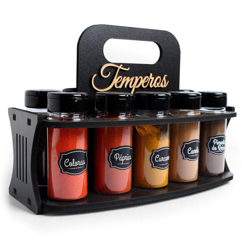 Porta Tempero Mesa Condimentos 10 potes Alça Mdf Etiquetas - Yper ...