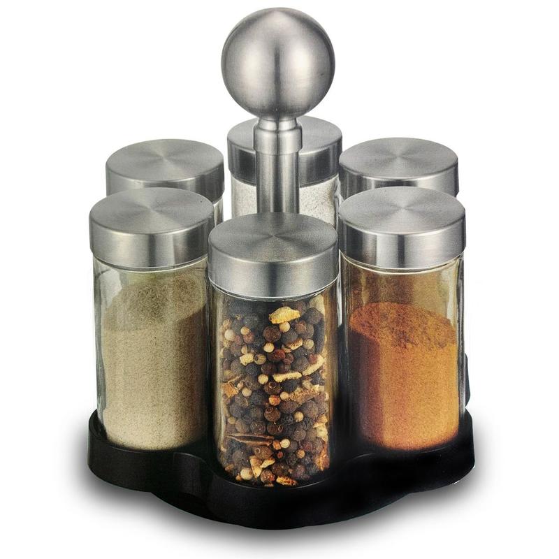 Porta Temperos Giratorio Aço Inox Com 6 Potes Vidro Dynasty - Dysnasty ...