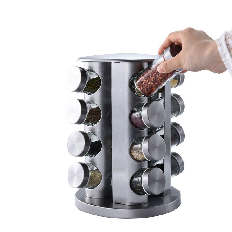 Porta Temperos para Cozinha Vidro Aço Inox Torre com 16 Potes - Online ...