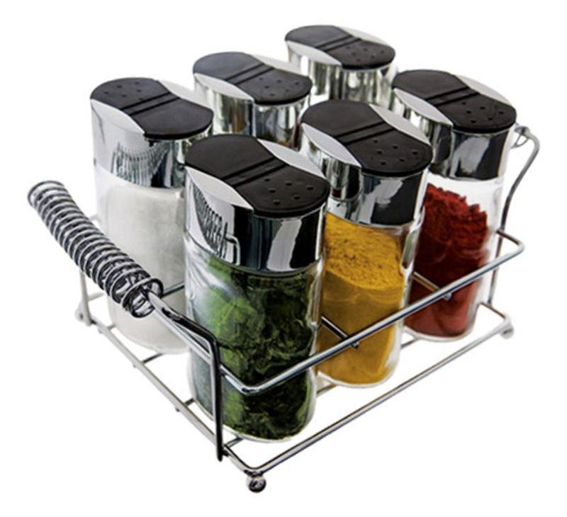 Porta Temperos Vidro Oval Com Suporte Aço 6 Peças - EURO HOME - Porta ...