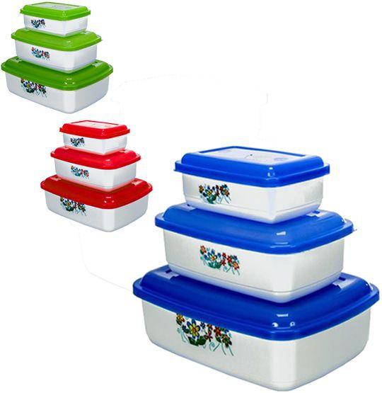 Pote de Plastico Retangular Decorado com Tampa Colors Kit com 3 Pecas ...