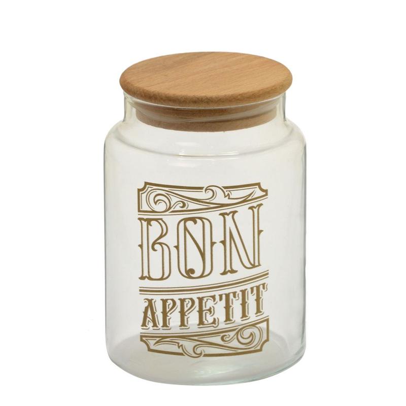 Pote de Vidro 900ml com Tampa de Madeira Bon Apettit 15cm - Espressione ...