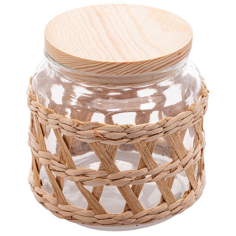 Pote de vidro com detalhes em sisal e tampa de madeira Wolff 520 ml ...