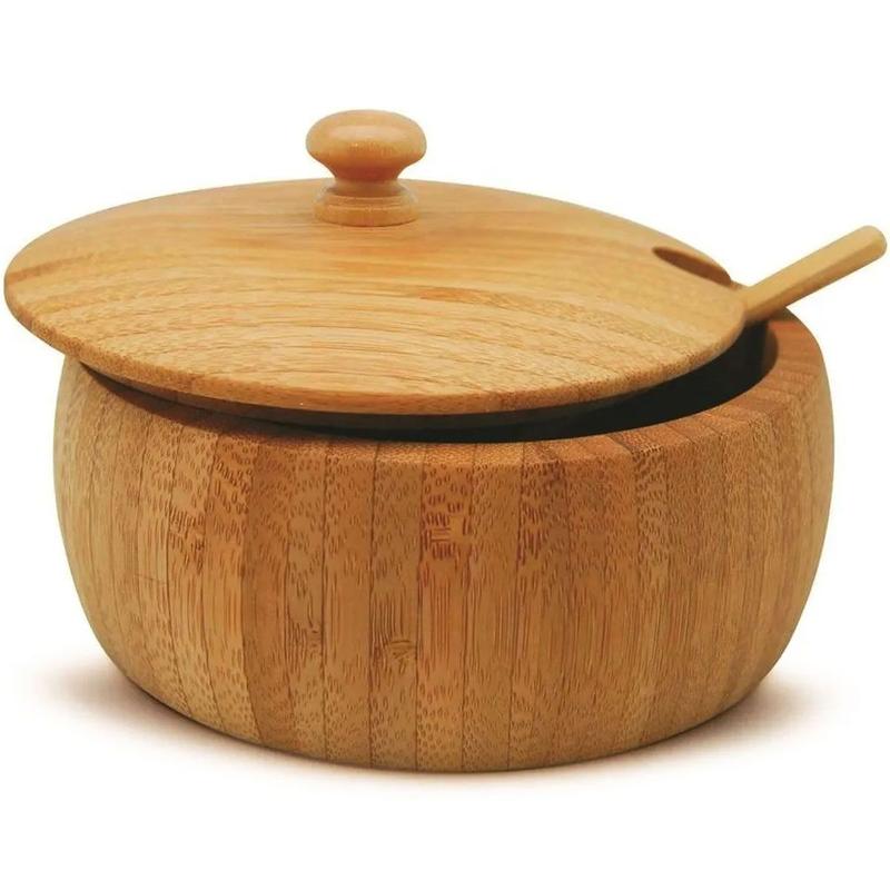 Pote Farinheira em Bambu com Tampa e Colher 220g Tyft Yoi Marrom Claro ...