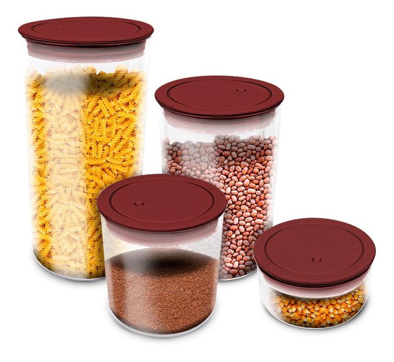 Pote Hermético Acrílico 4 Potes Redondo Resistente Livre Bpa - Plas ...