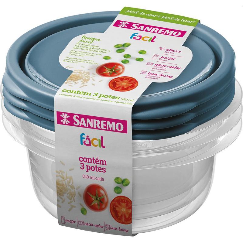 Pote Plastico Conjunto 3 Potes Facil 620ML - Sanremo - Pote - Magazine ...