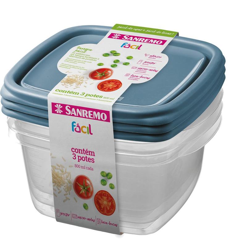 Pote Plastico Conjunto 3 Potes Facil 800ML - GNA - Pote - Magazine Luiza