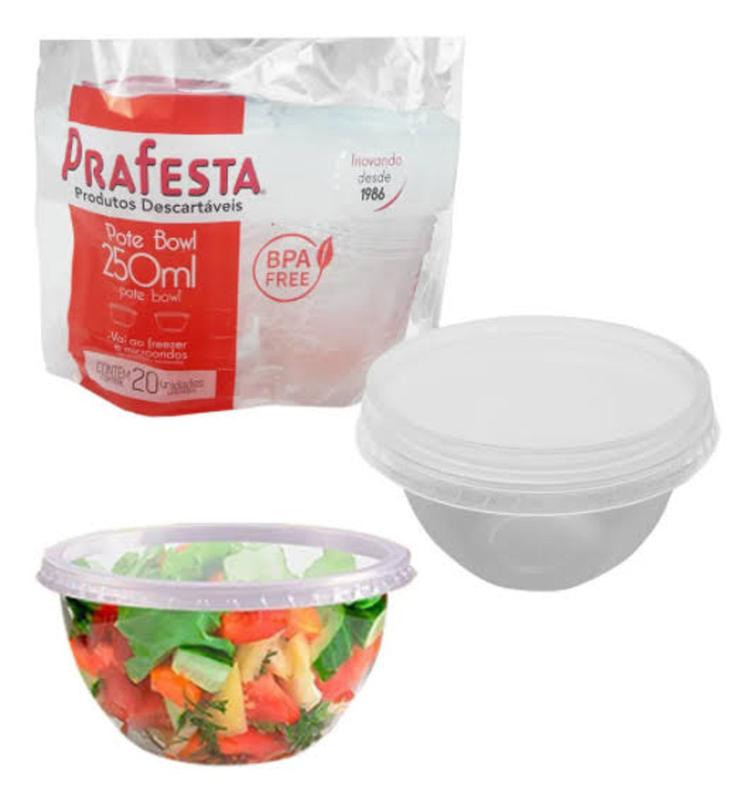 Pote Plástico Descartável Redondo Bowl 250ml Tampa Prafesta - Pote - Magazine Luiza