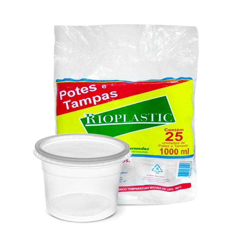 Pote Plástico Rioplastic com Tampa 1000ml 300 unidades - Pote ...