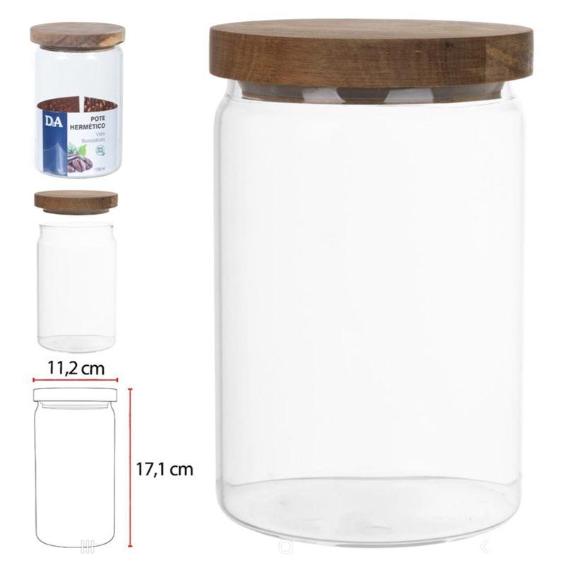 POTE VIDRO HERMÉTICO TRANSPARENTE COM TAMPA MADEIRA ACÁCIA - 1150 ml ...