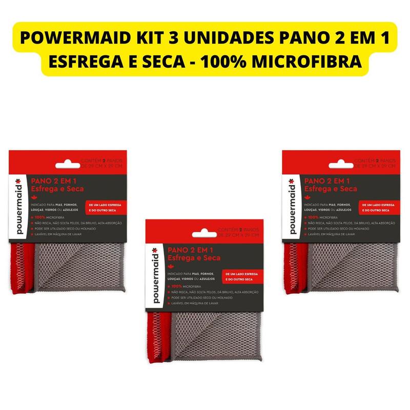 Powermaid Kit 6 Panos 2 Em 1 Esfrega E Seca 100% Microfibra - Pano ...