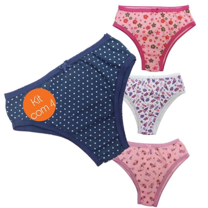 Presente Infanto Juvenil Menina Kit 4 Calcinhas De Algodão - Paraíso do ...