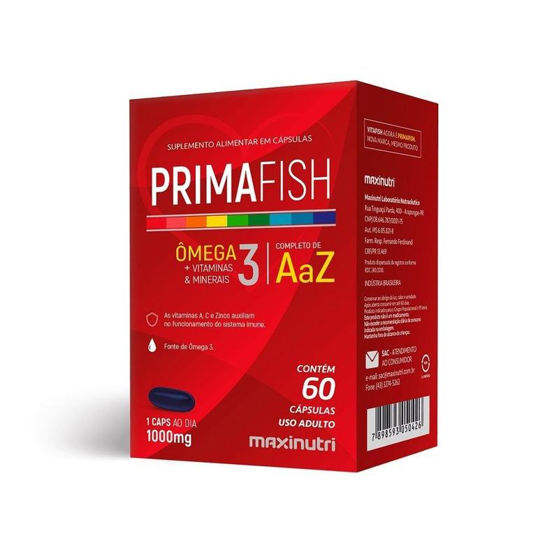 Prima Fish 1000mg (60 caps) - Padrão: Único - MaxiNutri - Ômega 3 ...