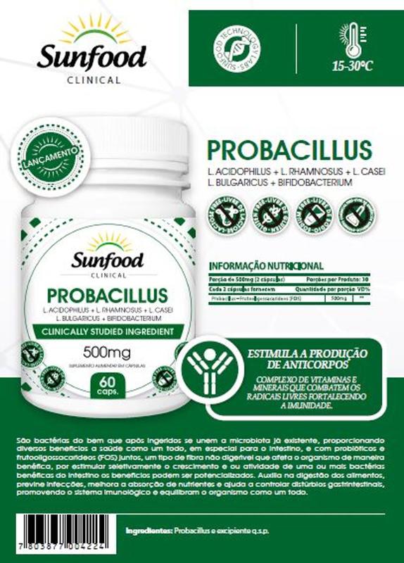Probacillus 500mg 60 cápsulas sunfood clinical - SUNFOOD CLINICAL U.S.A ...