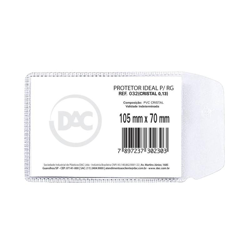 Protetor De Documento Multiuso Com Aba RG CPF CNH 100 Unidades - Dac ...