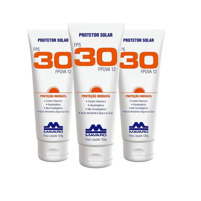 Protetor Solar 30FPS Mavaro 120G Kit com 3 Unidades - Protetor Solar ...