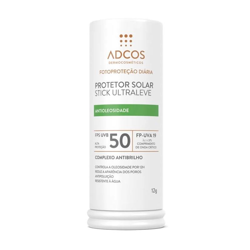 Protetor Solar Adcos Stick Ultraleve Antioleosidade FPS 50 Incolor 12g ...