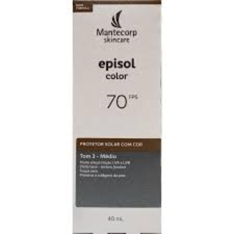Protetor Solar Facial Episol Color FPS70 Tom 3 Médio com 40ml Episol ...